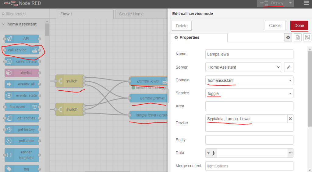 Node-RED Home Assistant – Sonoff button włączanie lampy